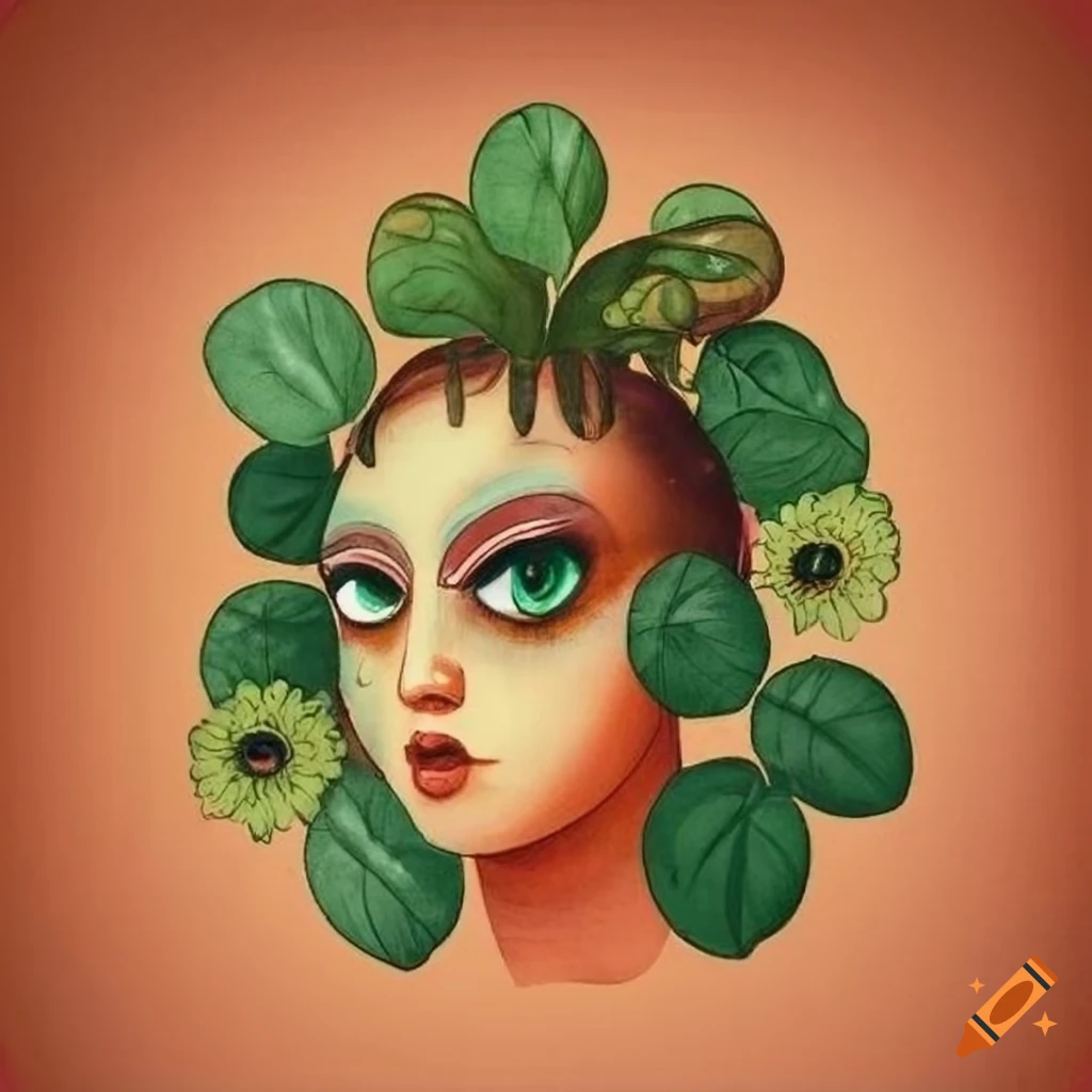 Art deco illustration of plants with eyes on Craiyon