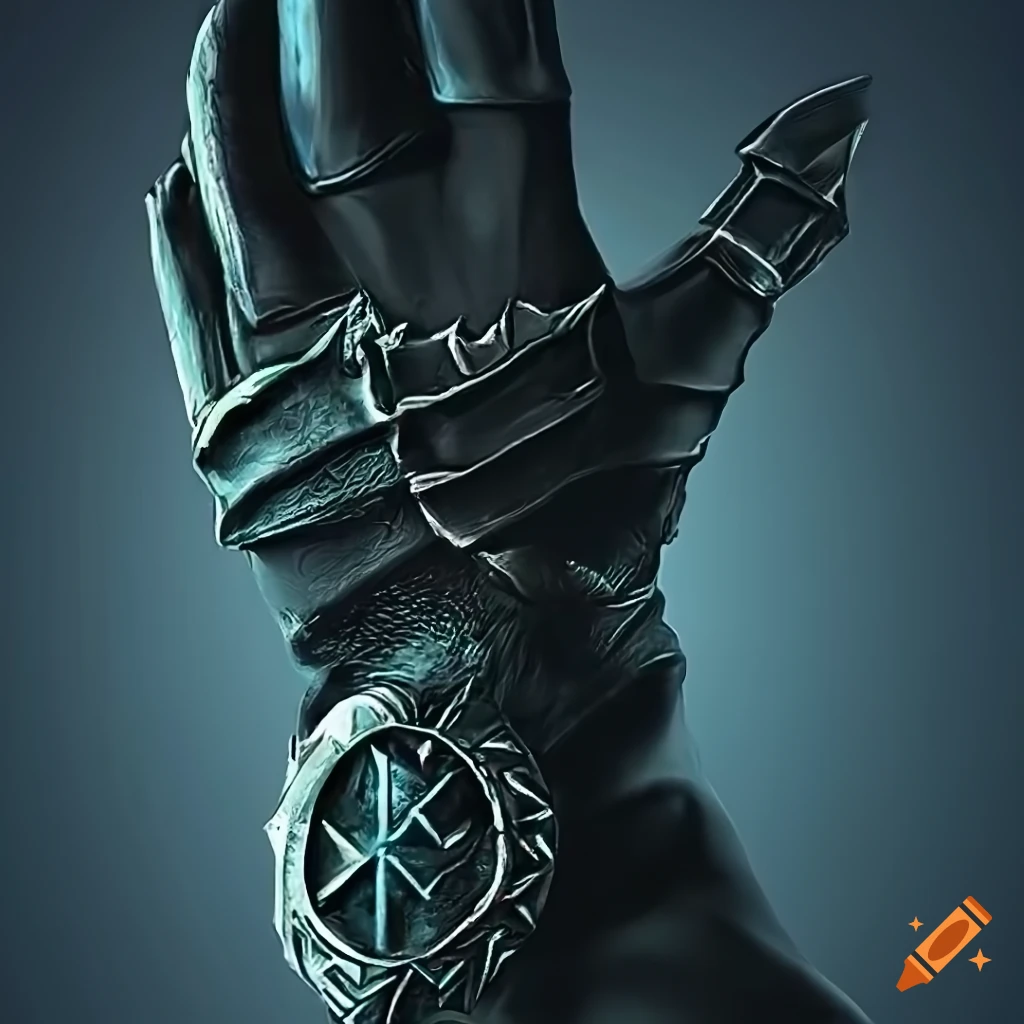 Matte black thick leather gloves with arcane runes on Craiyon