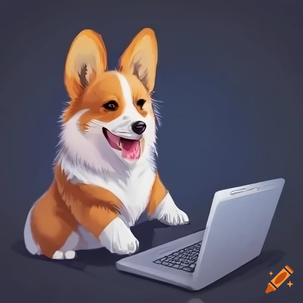 Anime corgi at computer on Craiyon