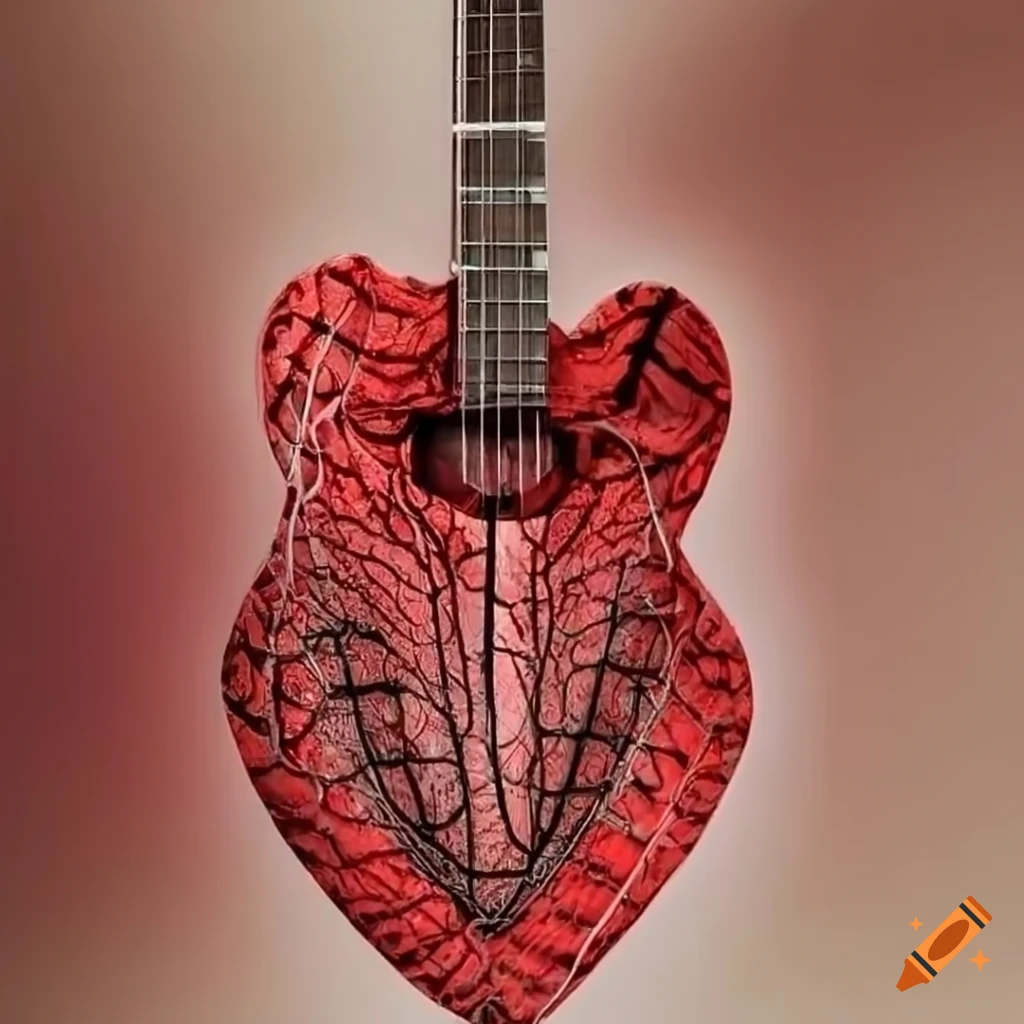Heart-shaped guitar with anatomical details and vein-like strings on ...
