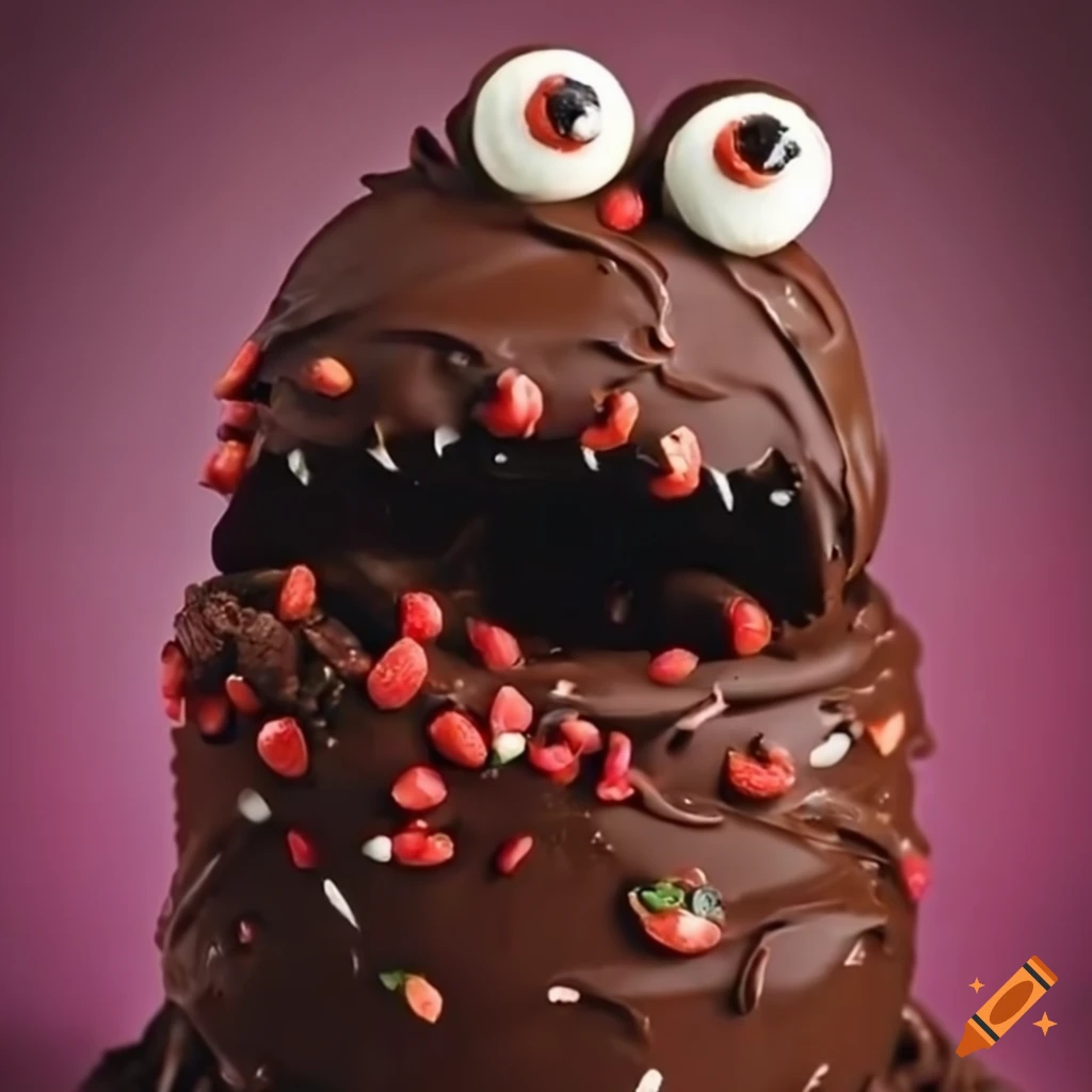 Adorable strawberry chocolate cake monster on Craiyon
