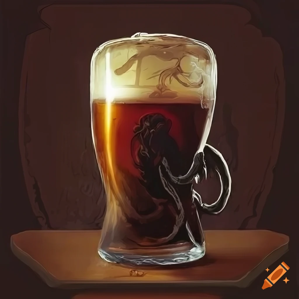 Cthulhu inside a glass of dark beer in vintage style on Craiyon