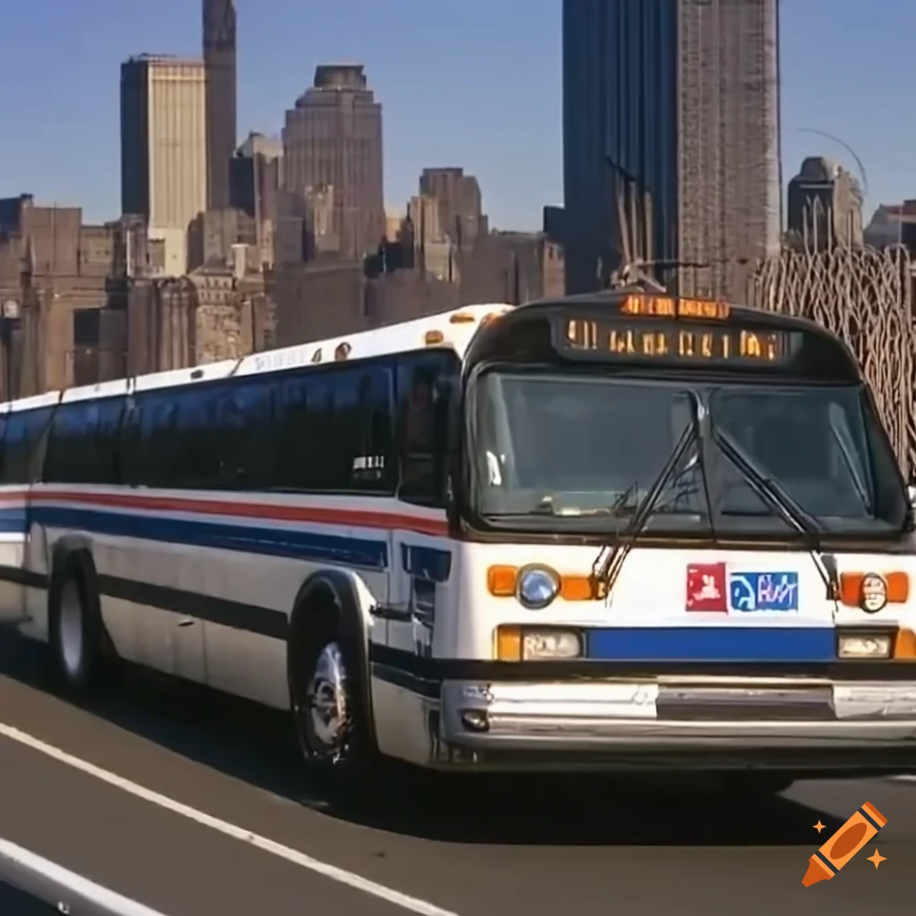 Vintage nyc mta novabus rts bus driving through brooklyn bridge in 1996 ...