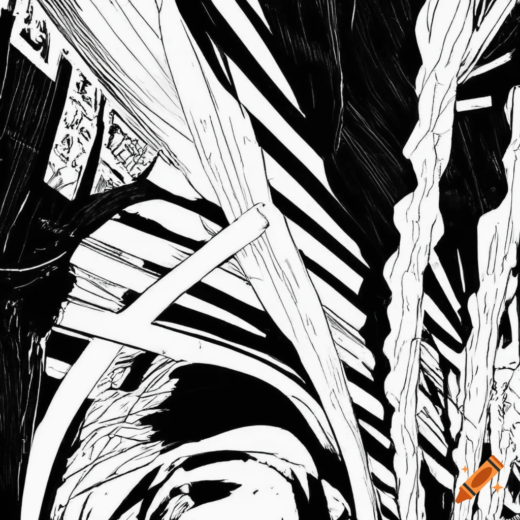 Black and white highly detailed manga panel with sharp outlines on Craiyon