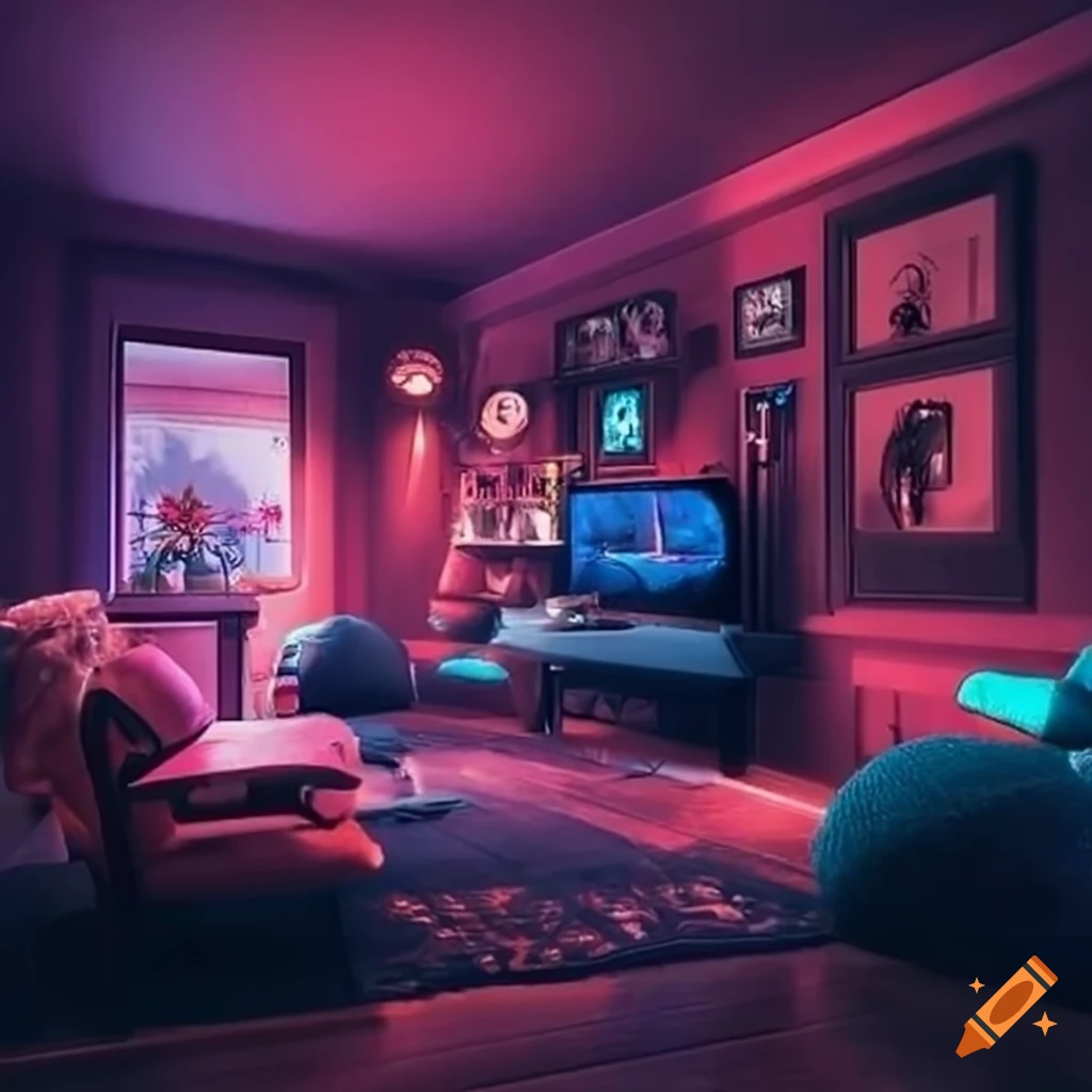 Cozy gaming-style living room on Craiyon