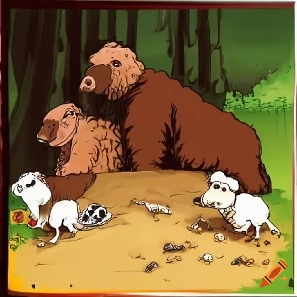 Playful bears and sheep on a sliding board on Craiyon