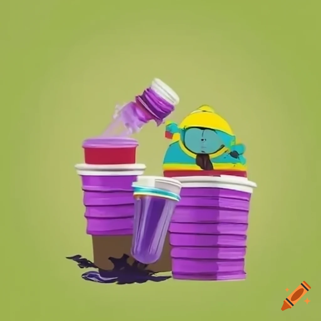 Rapper with purple drink in a south park style on Craiyon