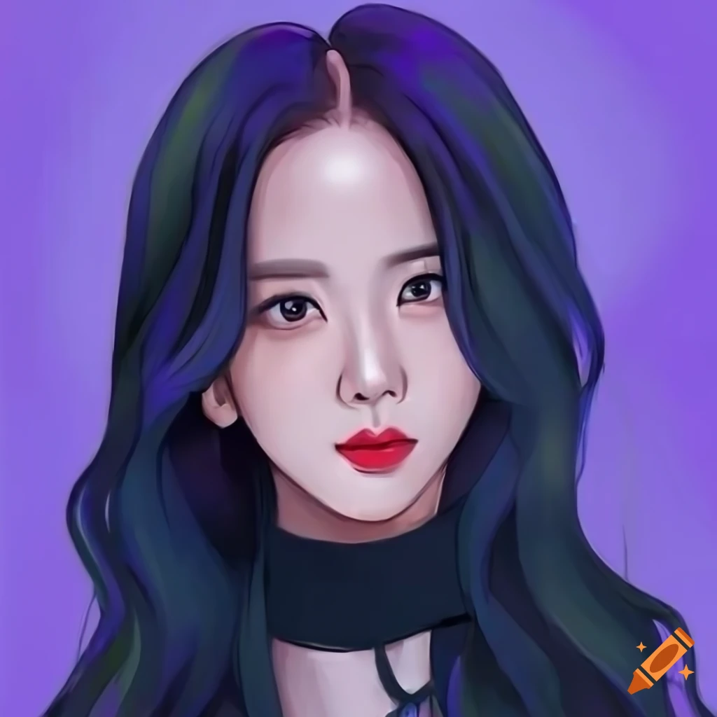 Cartoon image of blackpink jisoo with dark hair on Craiyon