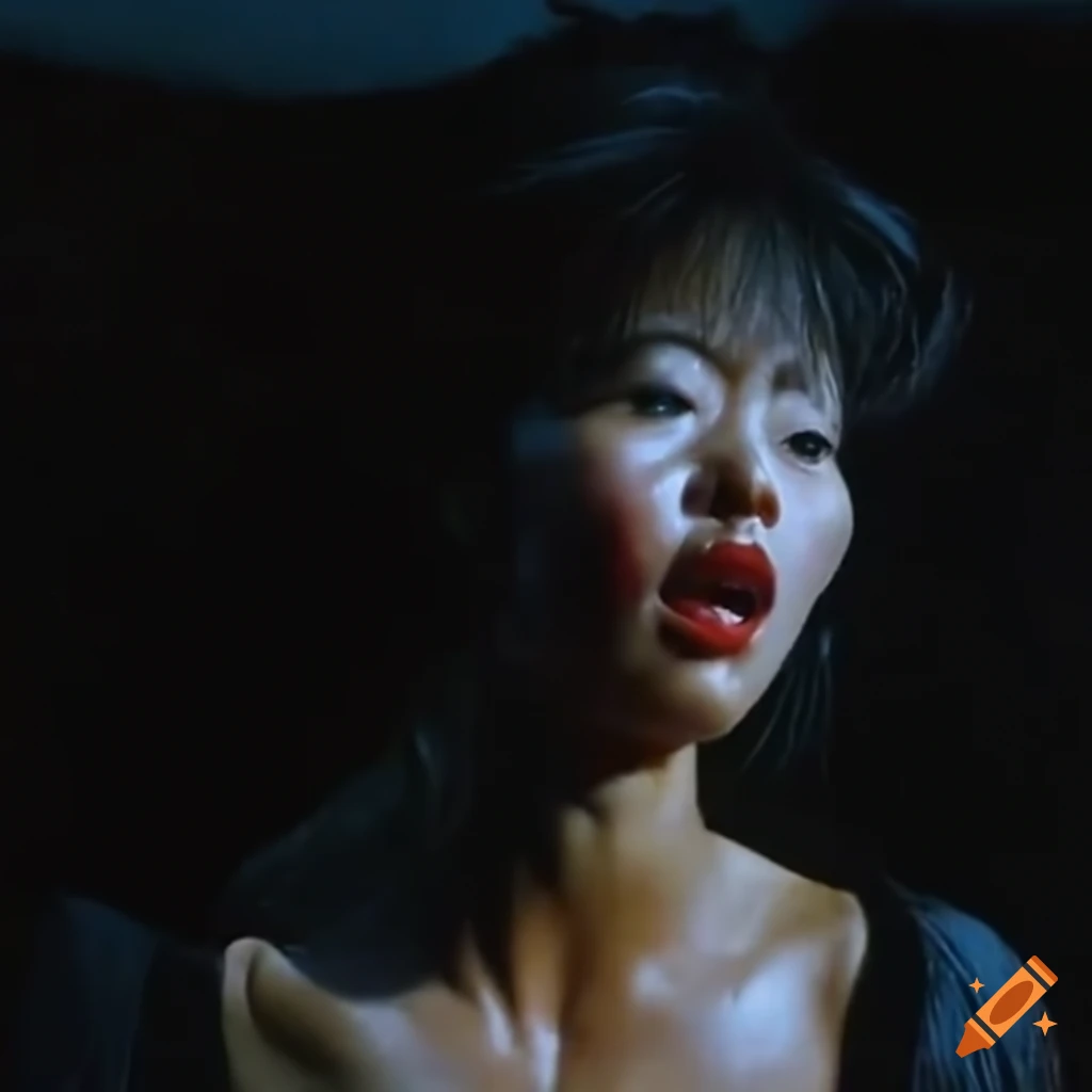 Martial arts fighter with a wobbling head expression in an 80s movie scene on Craiyon