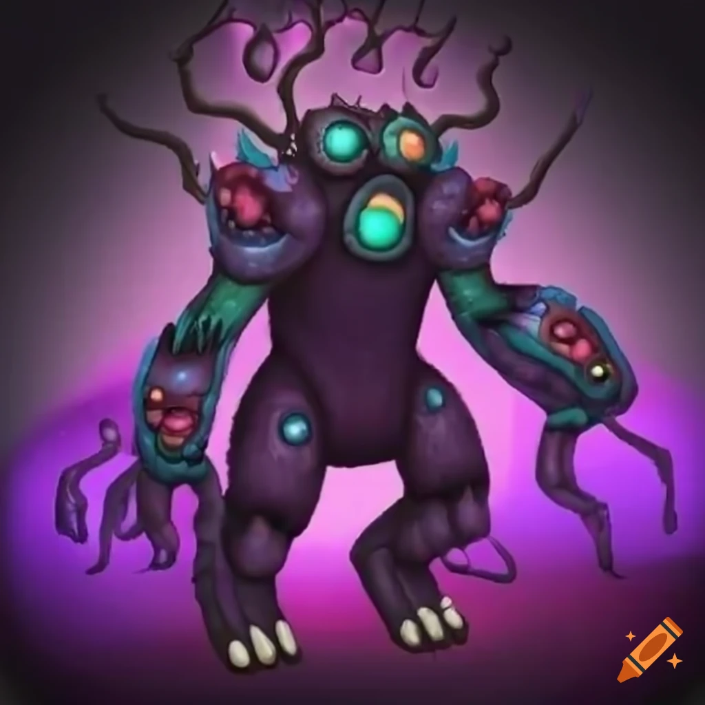 My singing monsters monster with plasma, shadow, mech, crystal, and poison elements on Craiyon