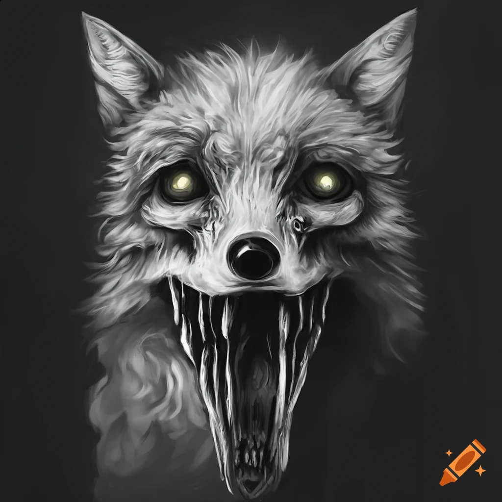 Monstrous fox artwork in black and white on Craiyon