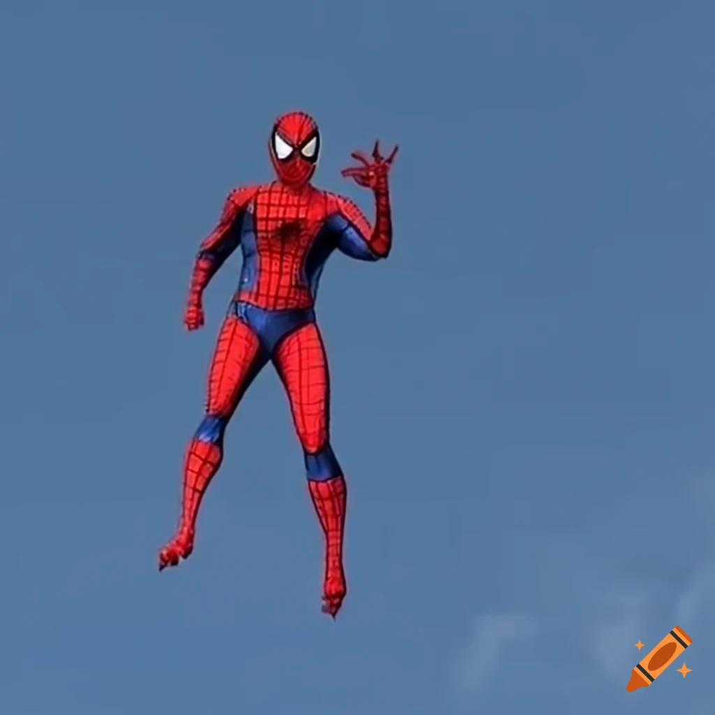 Spiderman waving while flying away from a swarm of bugs on Craiyon