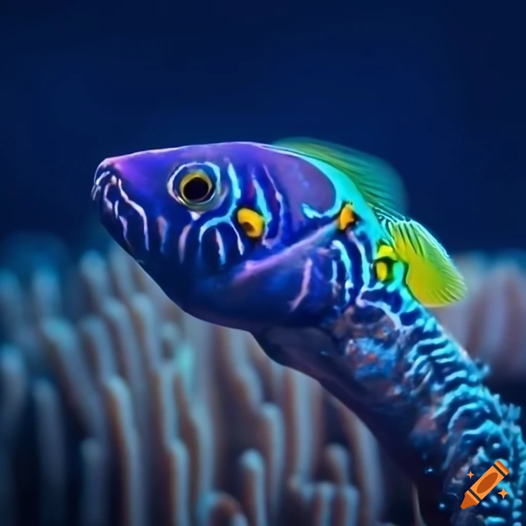 Group of exotic fish in a hyper-sharp micro photorealistic underwater ...