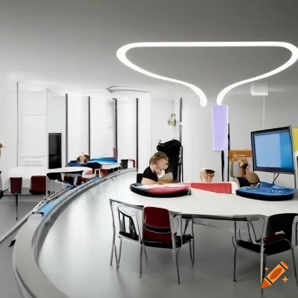 Futuristic classroom with interactive screens and gadgets on Craiyon