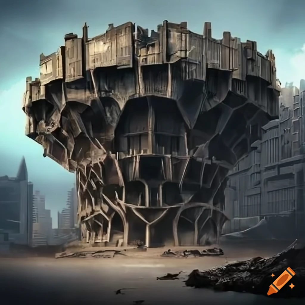 Biomechanical architecture in a modern apocalyptic setting on Craiyon