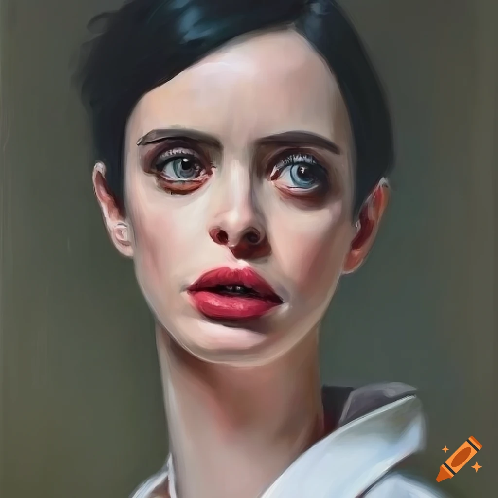 Moody oil painting of krysten ritter in a vintage doctor jacket ...