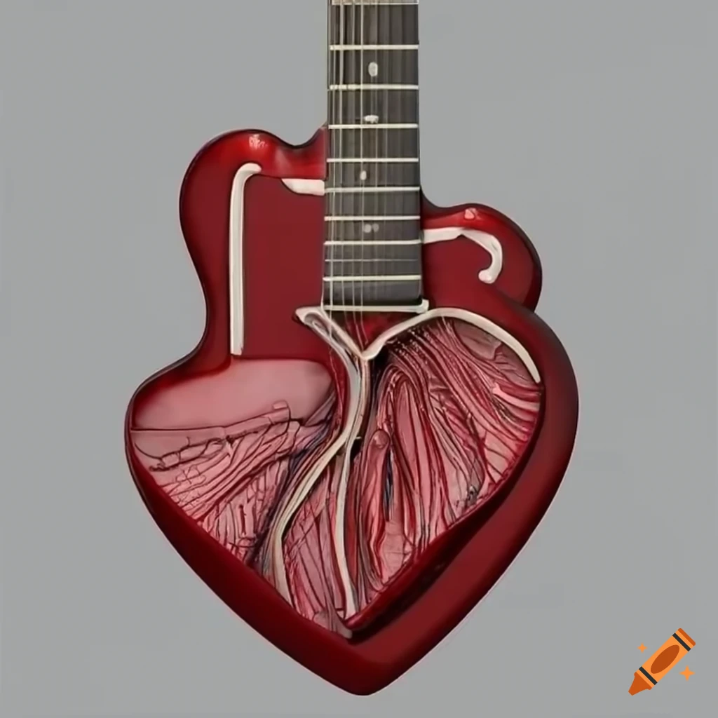 Heart-shaped guitar with human anatomy details on Craiyon