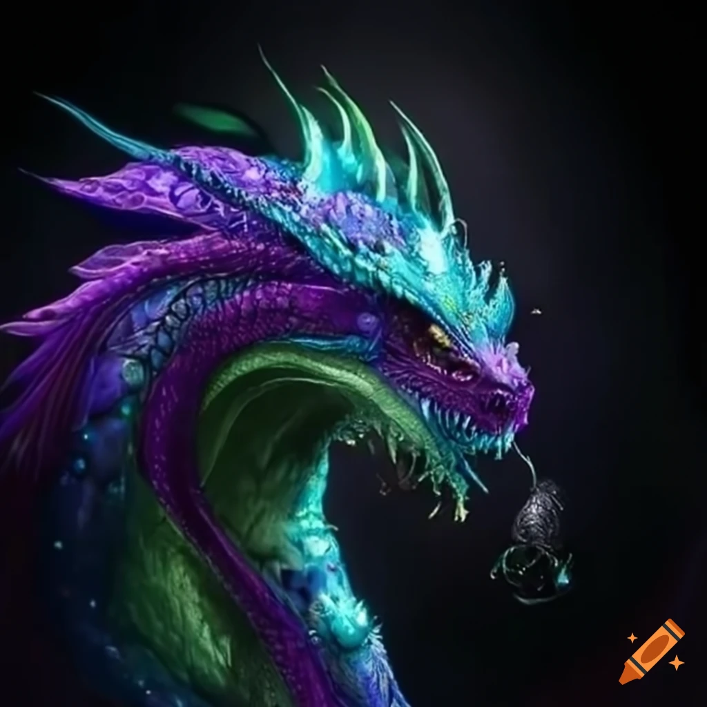 Captivating dragon with shimmering pearls and mesmerizing irises on Craiyon