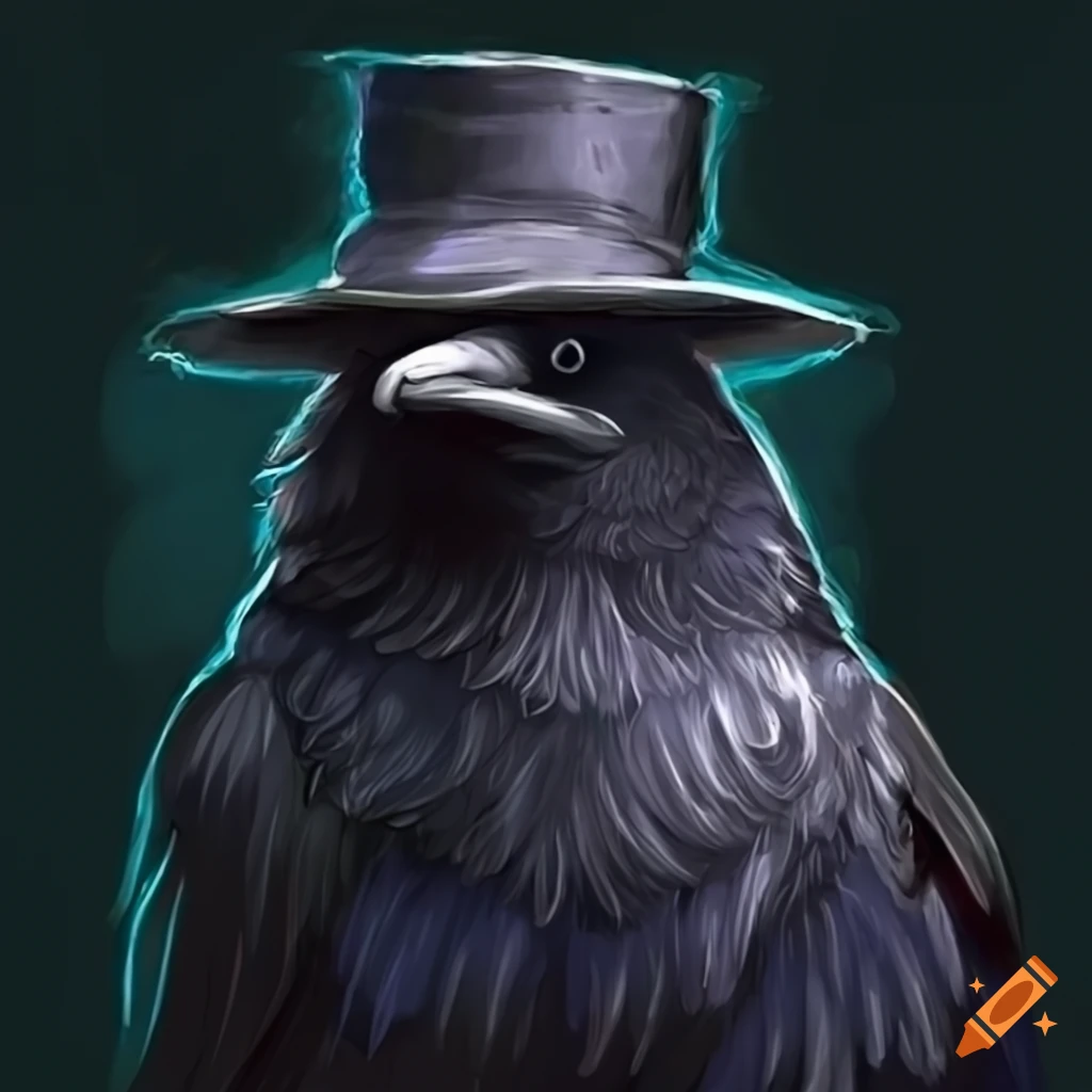 Crow wearing a hat on Craiyon