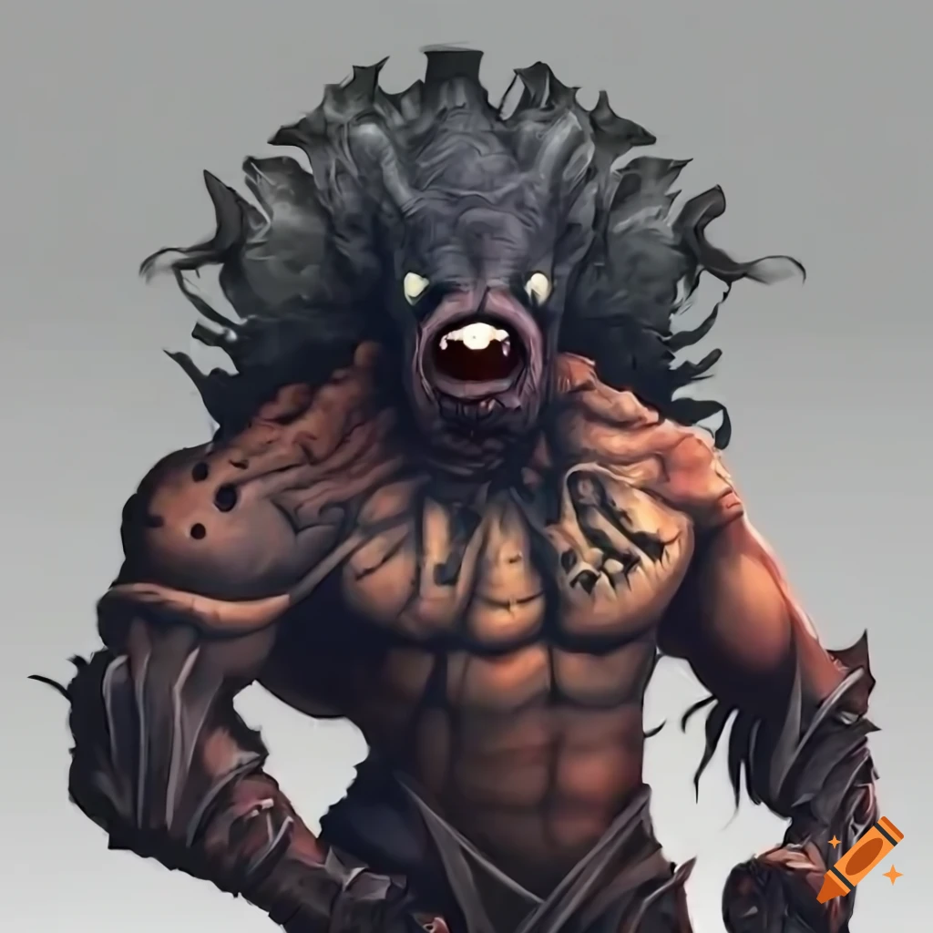 Black and purple monster holding a mace on white background on Craiyon