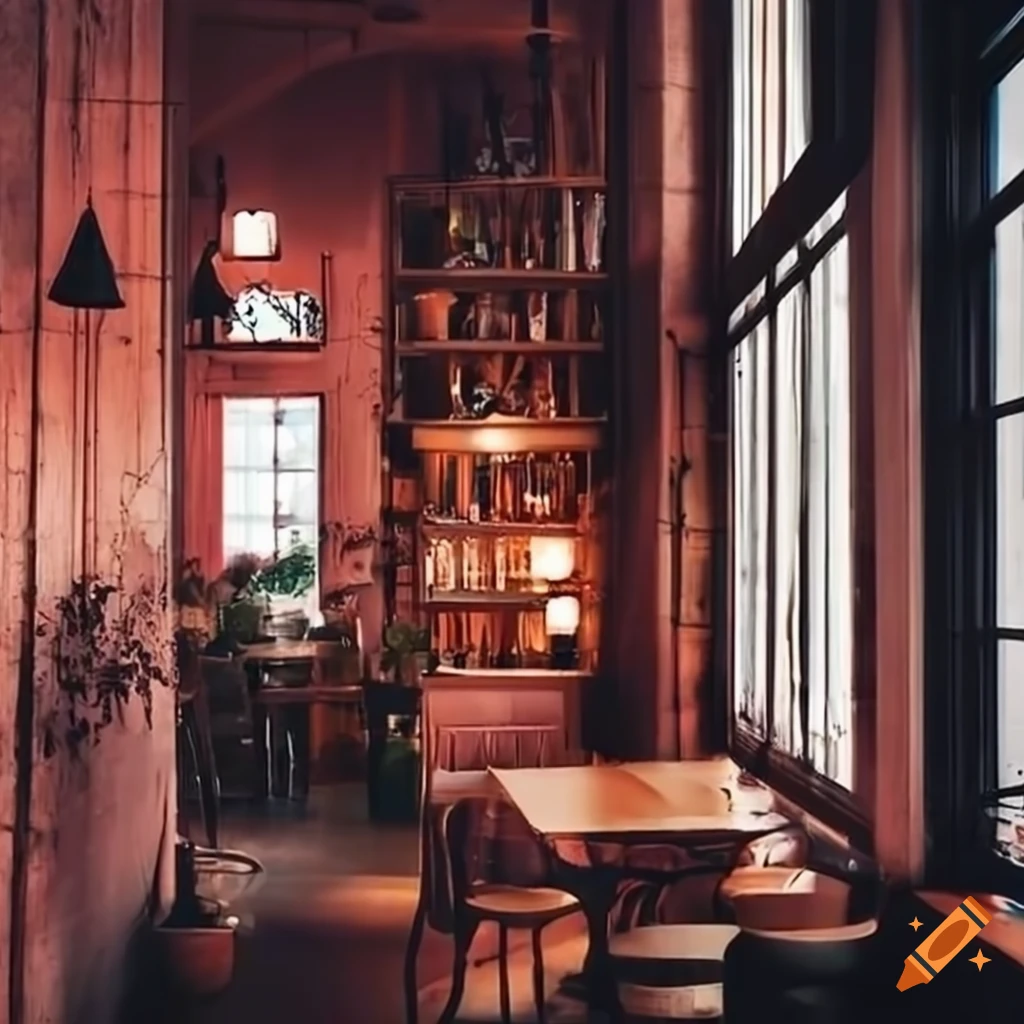 Interior of a cafe with a large window on Craiyon