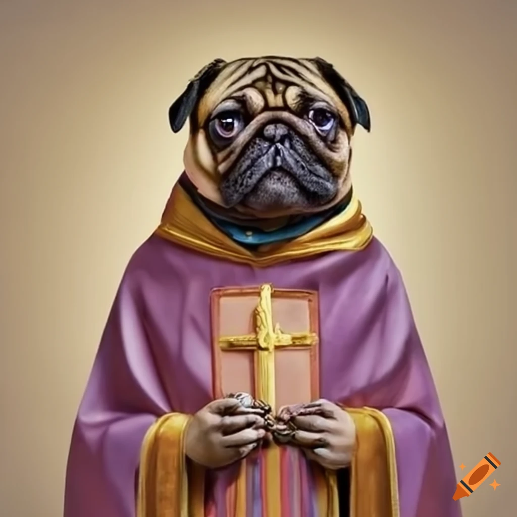 Religious saint pug sculpture on Craiyon