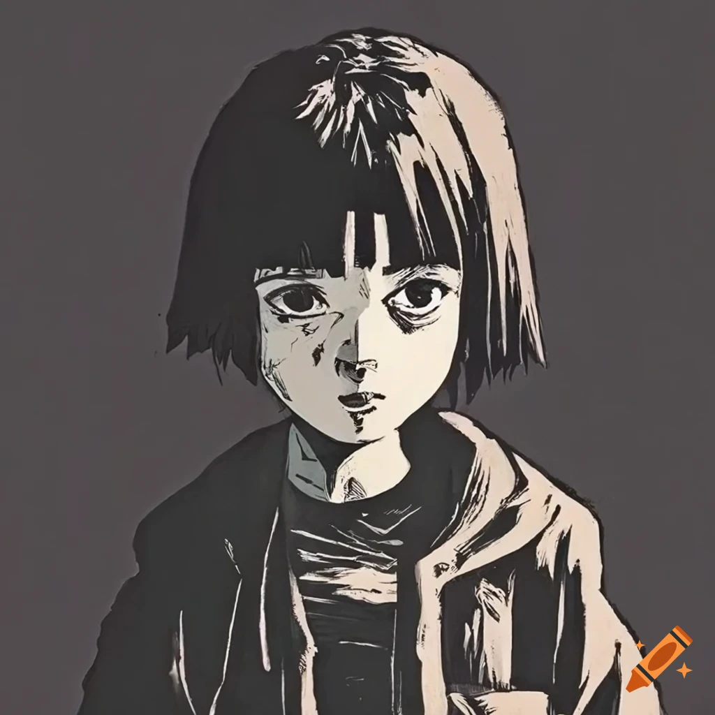 Intricate black and white woodcut linoprint of Serial Experiment Lain ...