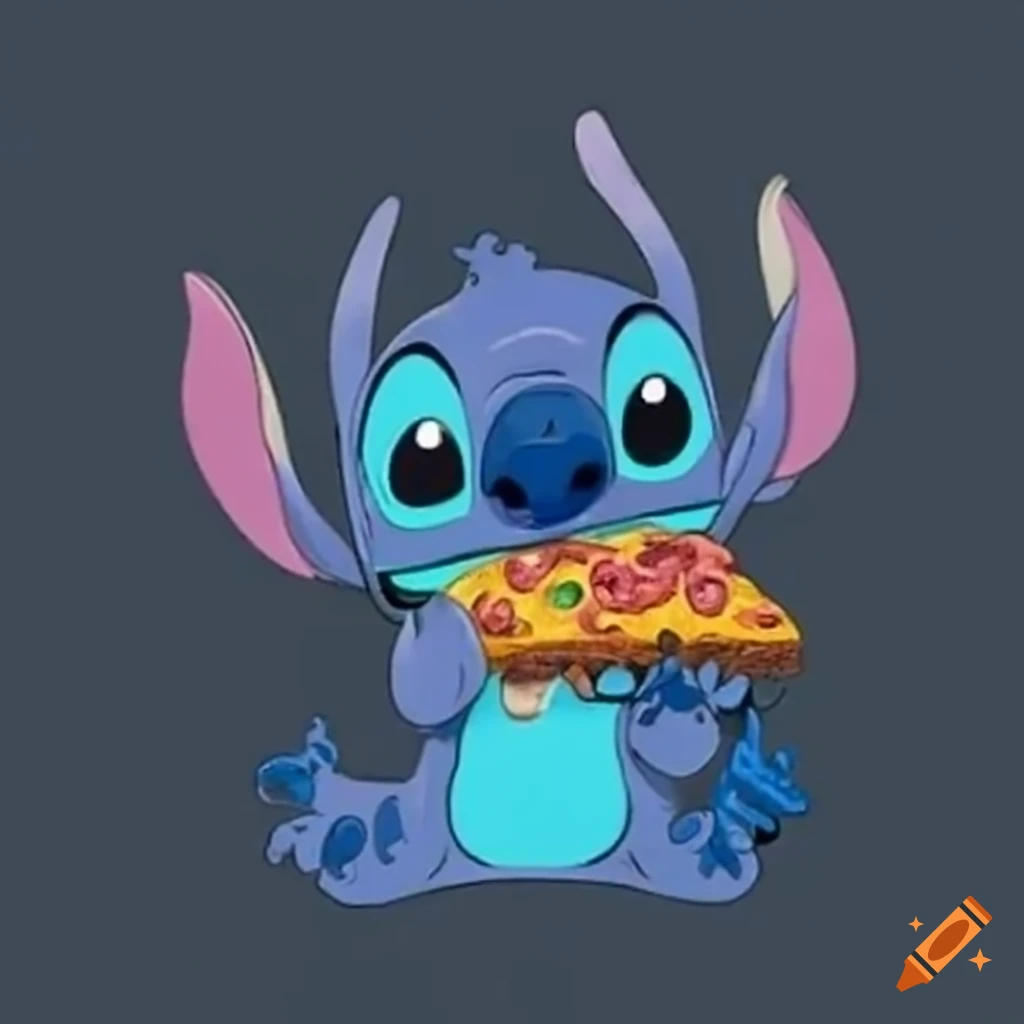 Stitch enjoying a slice of pizza on Craiyon