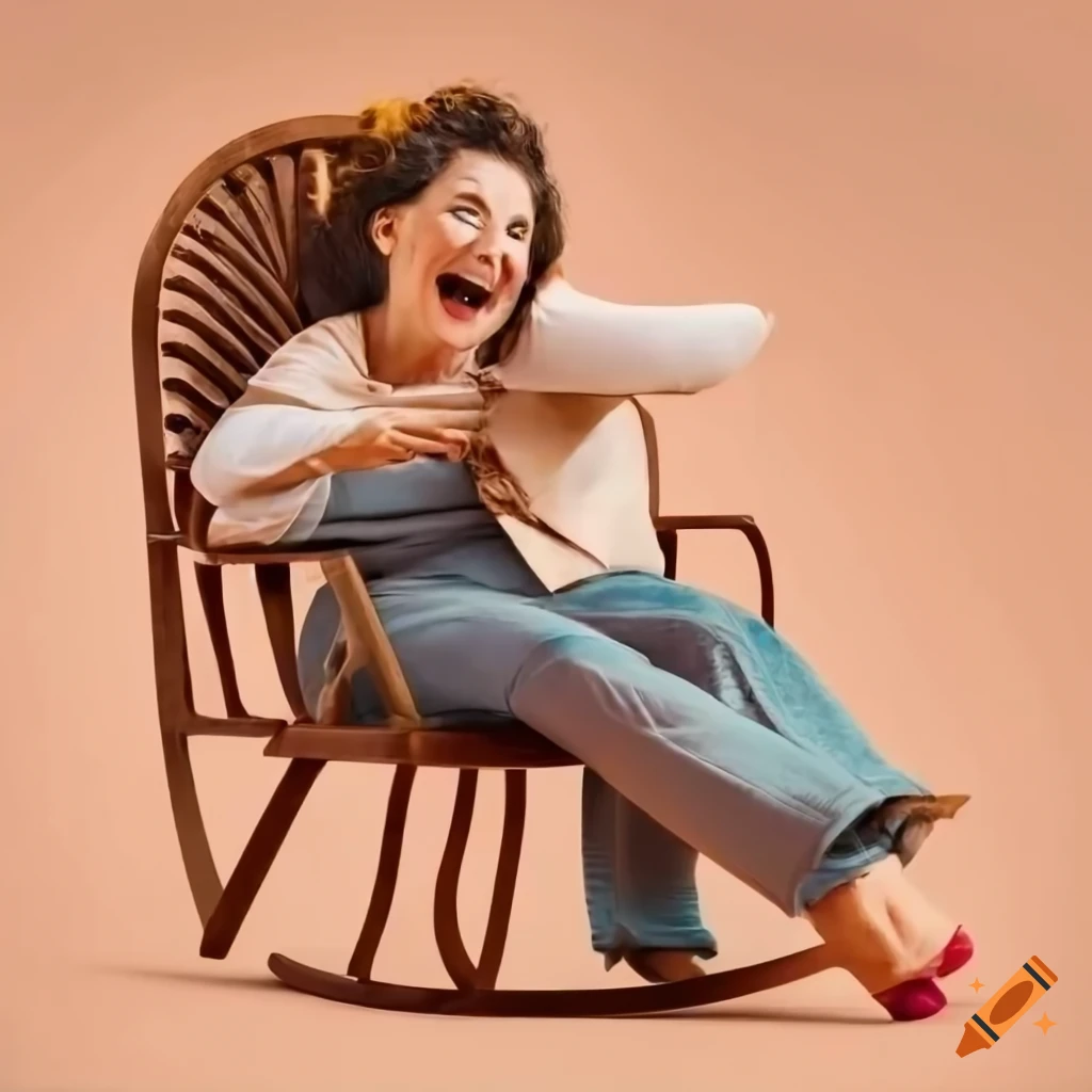 Happy older lady enjoying a rocking chair with austria post logo on Craiyon