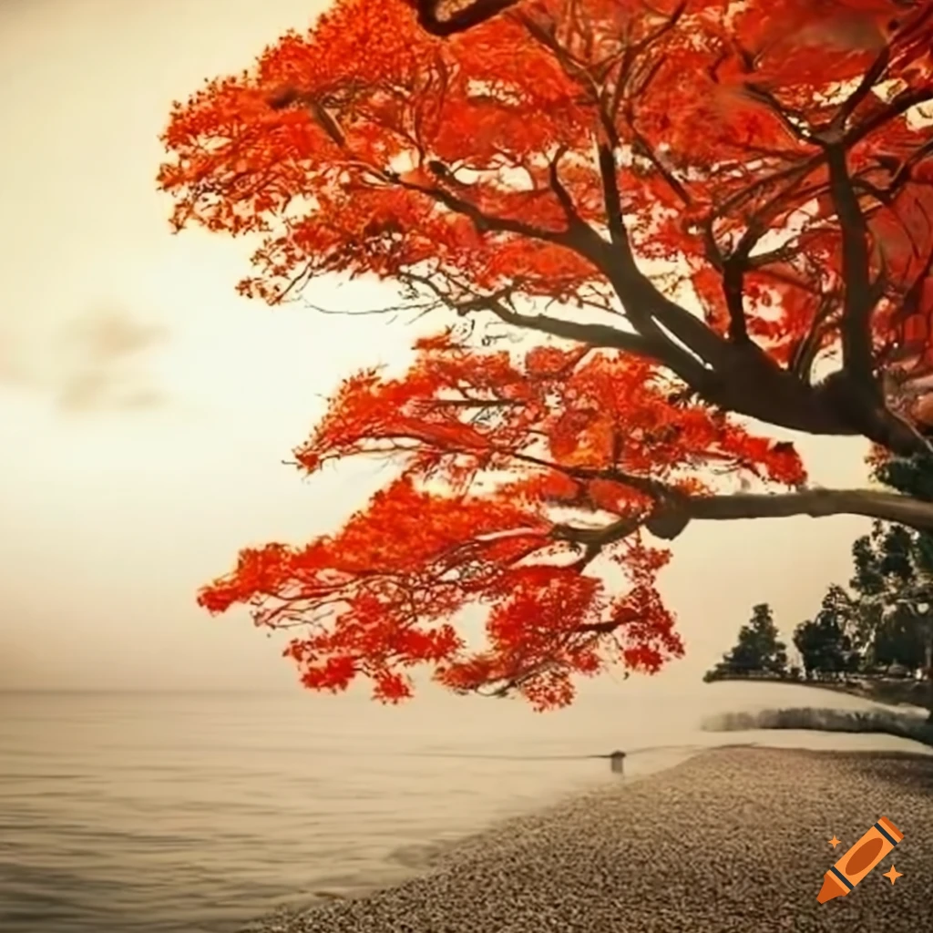 Royal poinciana tree in black and white on Craiyon