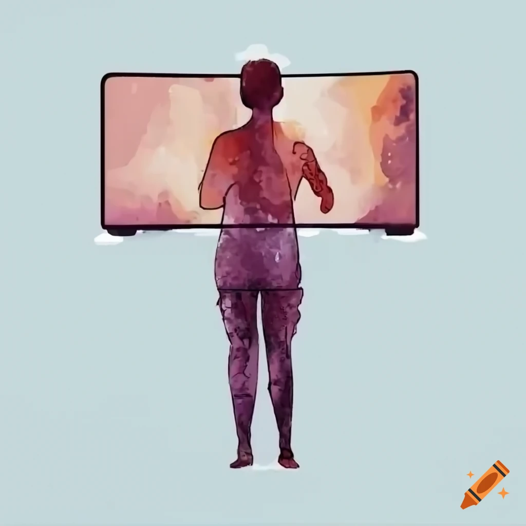Person looking at blank floating screen from behind on Craiyon