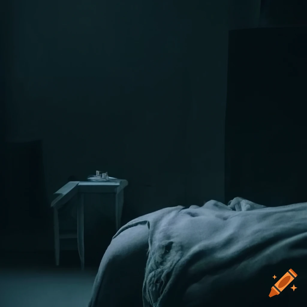 Empty white bed in a dark room on Craiyon