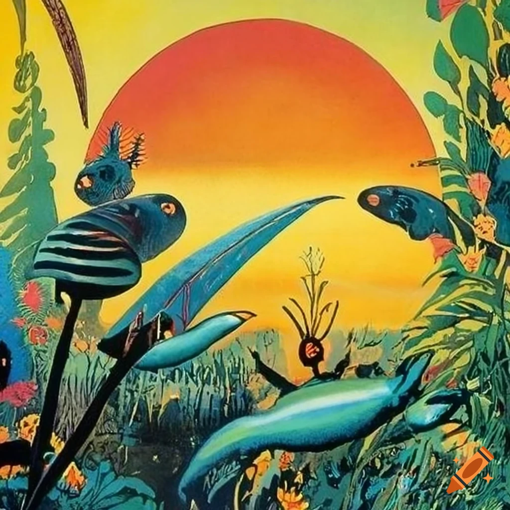 William Stout serigraph of dusk in The Garden of Eden, landscape ...