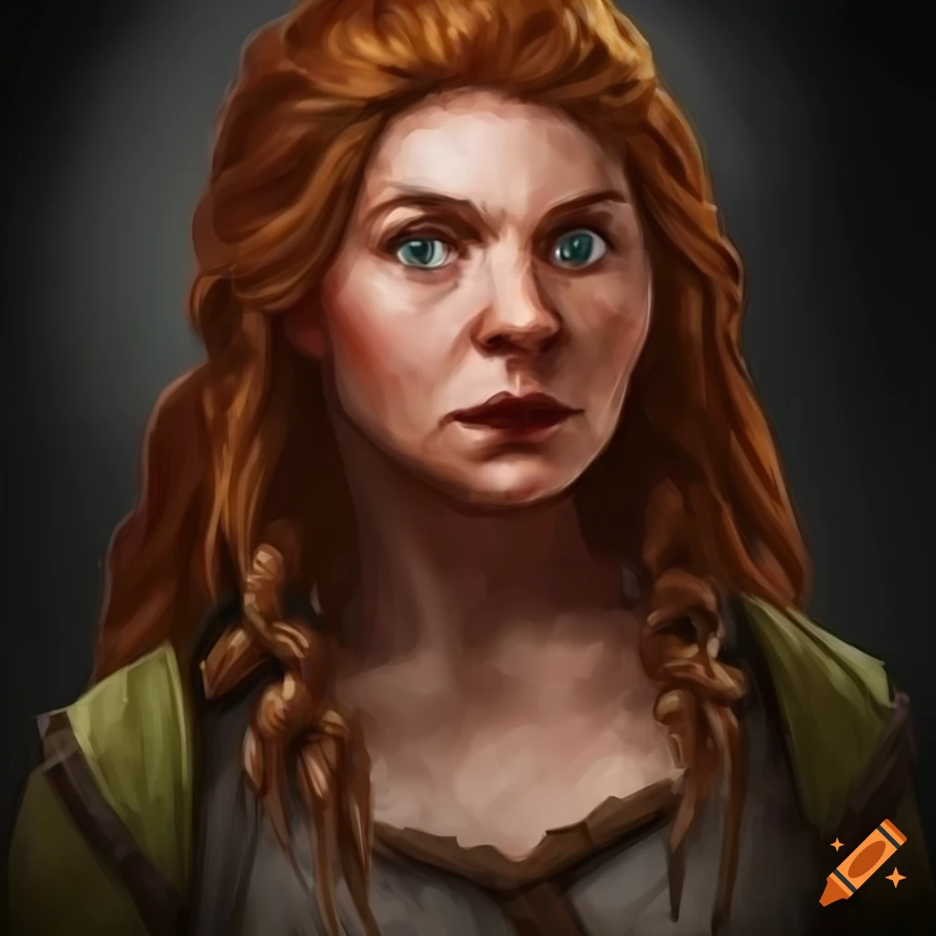Realistic portrait of Lorna Goldengrip, a neutral female dwarf thief on ...
