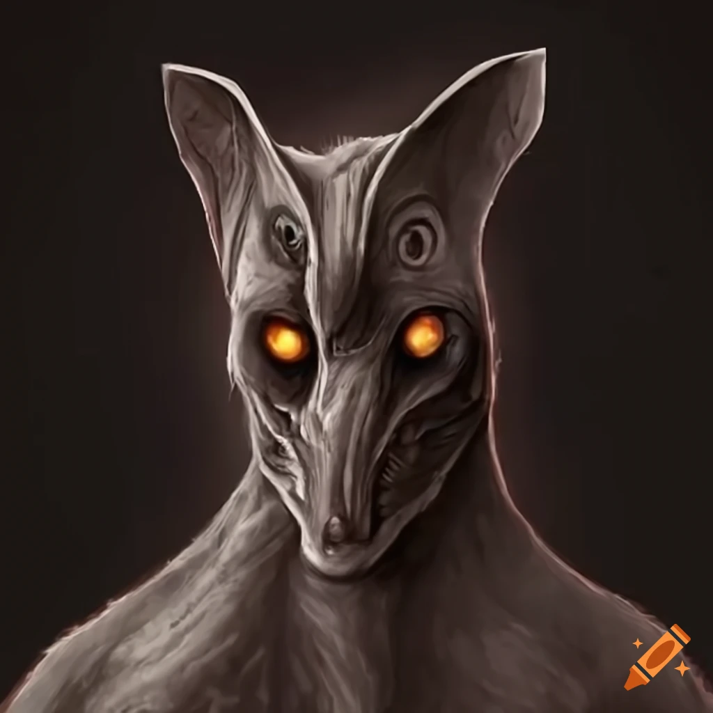 Humanoid bat creature with gray skin and large lower teeth in a fantasy ...