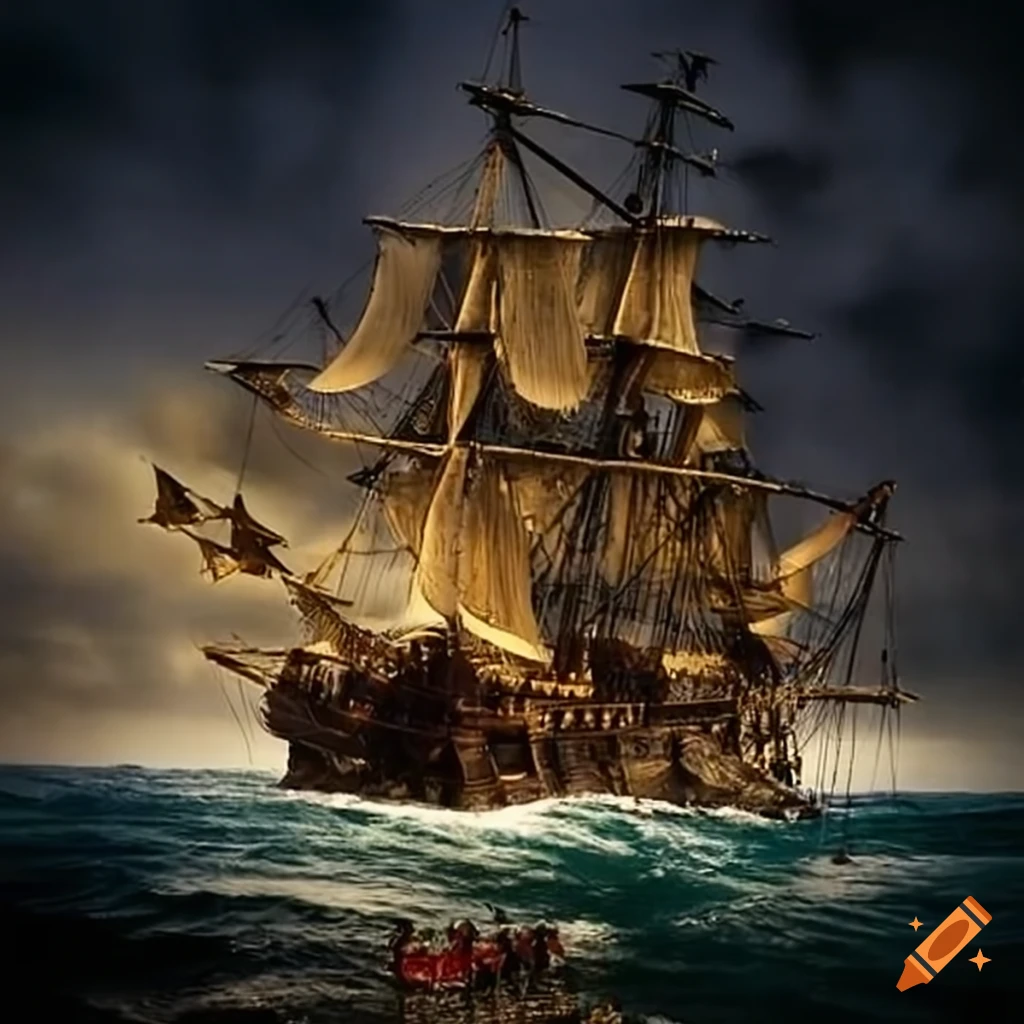 Pirate galleon going into battle on Craiyon