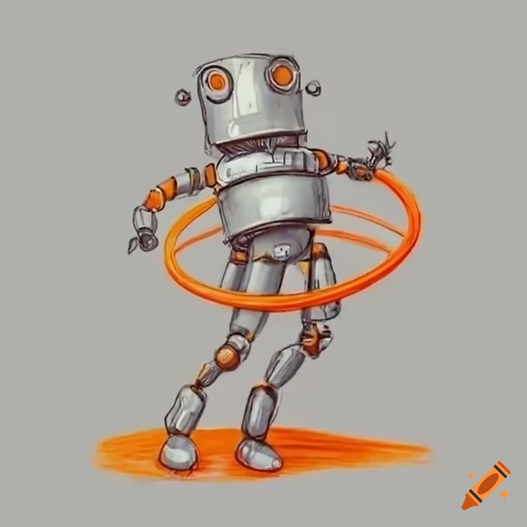 Robot playing with an orange hula hoop on Craiyon