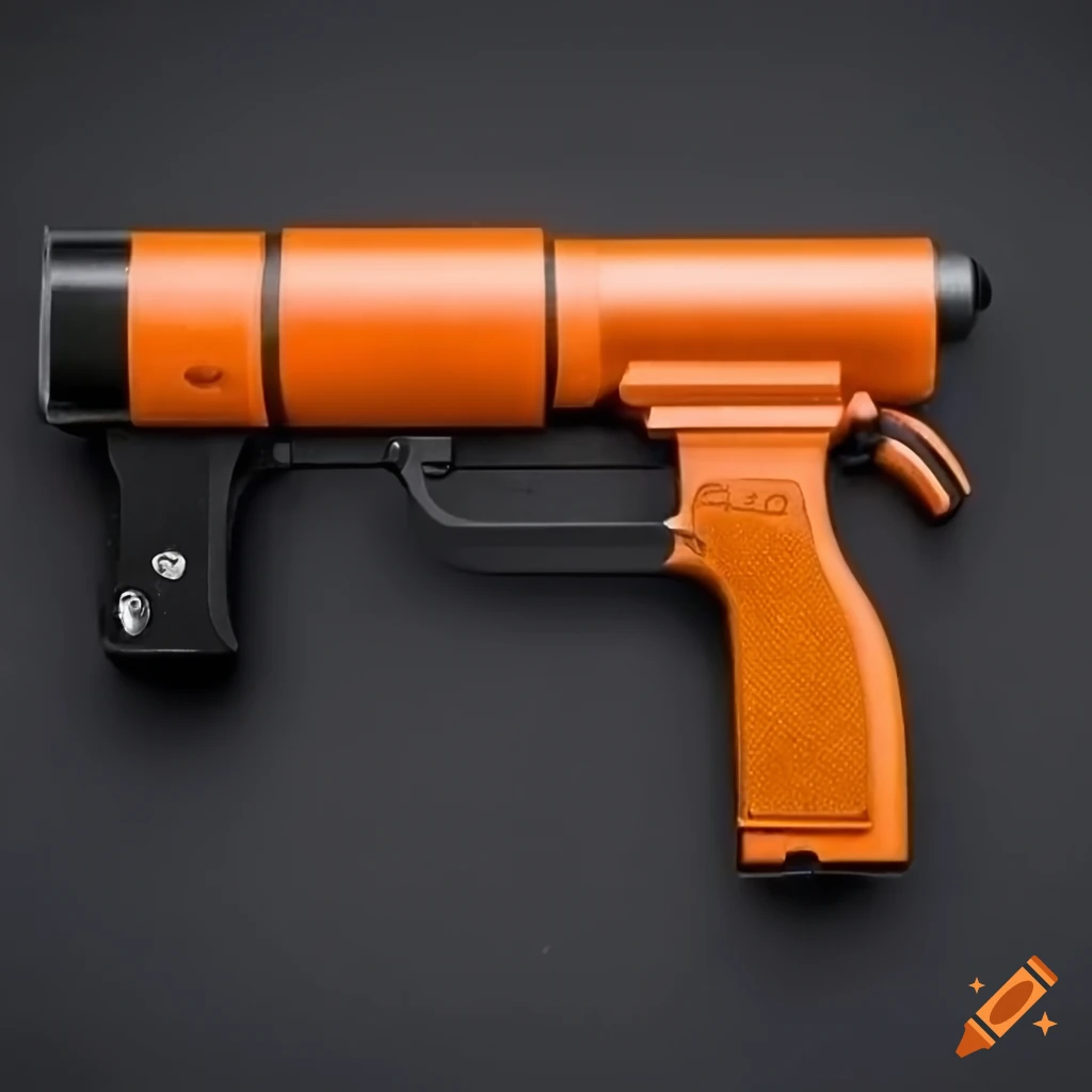 Flare gun with gray barrel and orange muzzle on Craiyon