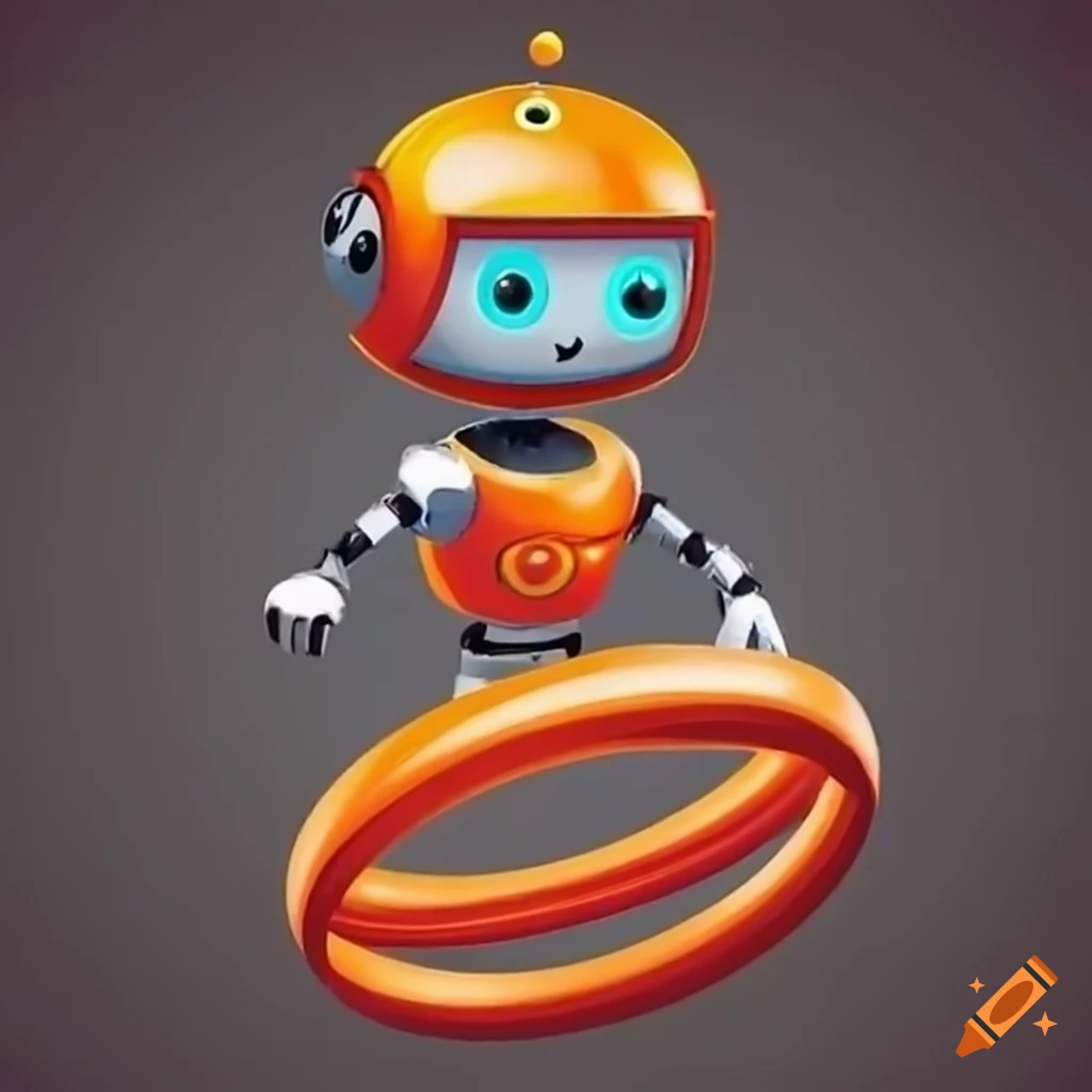 Adorable robot playing with an orange hula hoop on Craiyon