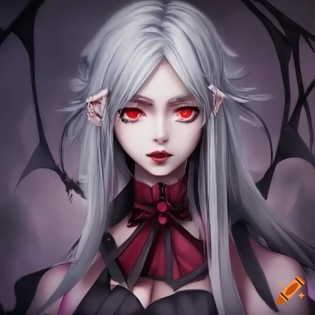 Anime vampire girl with grey hair on Craiyon