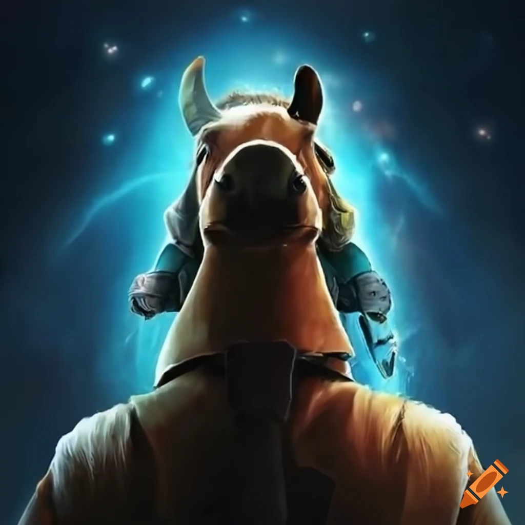 Horse and cow dressed as starship pilots on Craiyon