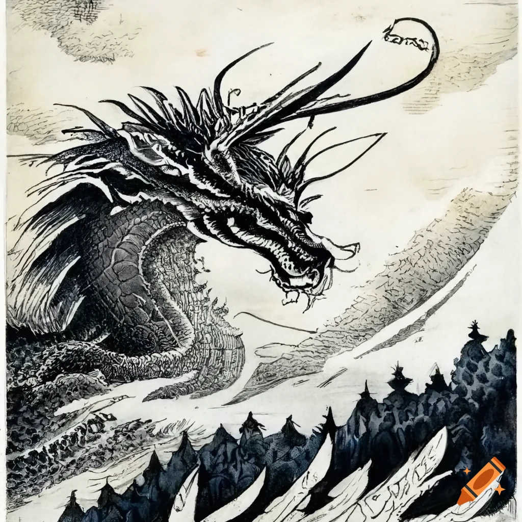 Japanese ink illustration of a dragon on Craiyon