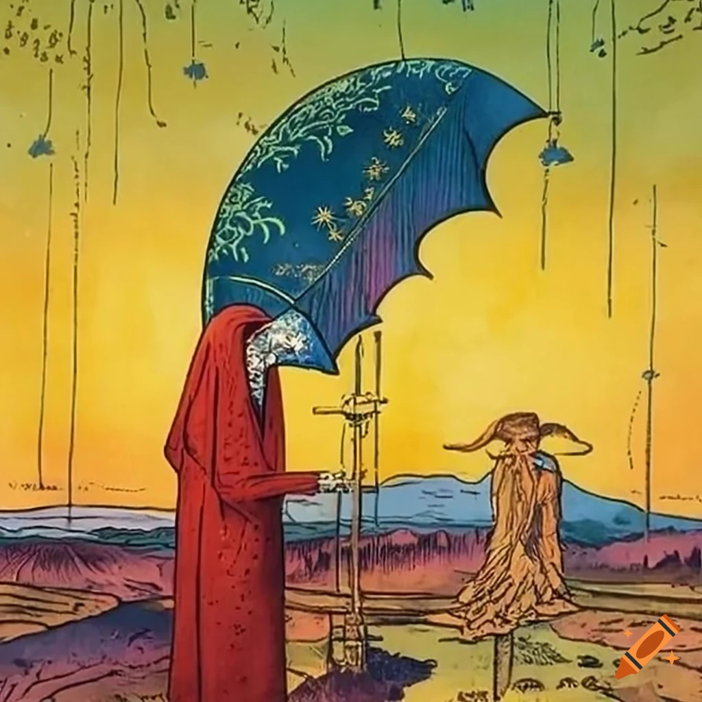Mystical tarot card with surrealist design by Peter Doig and Moebius on ...