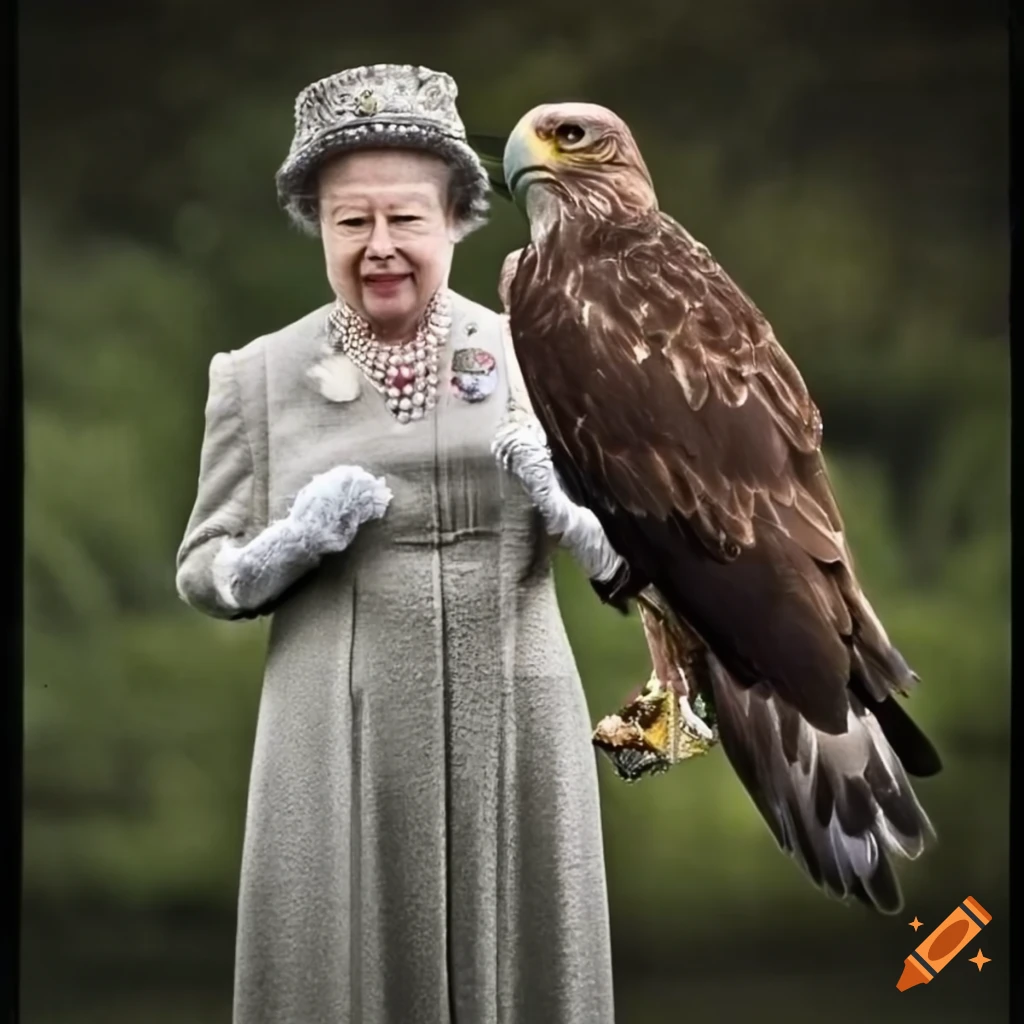 Young Queen Elizabeth with a bald eagle and the Union Jack flag on Craiyon
