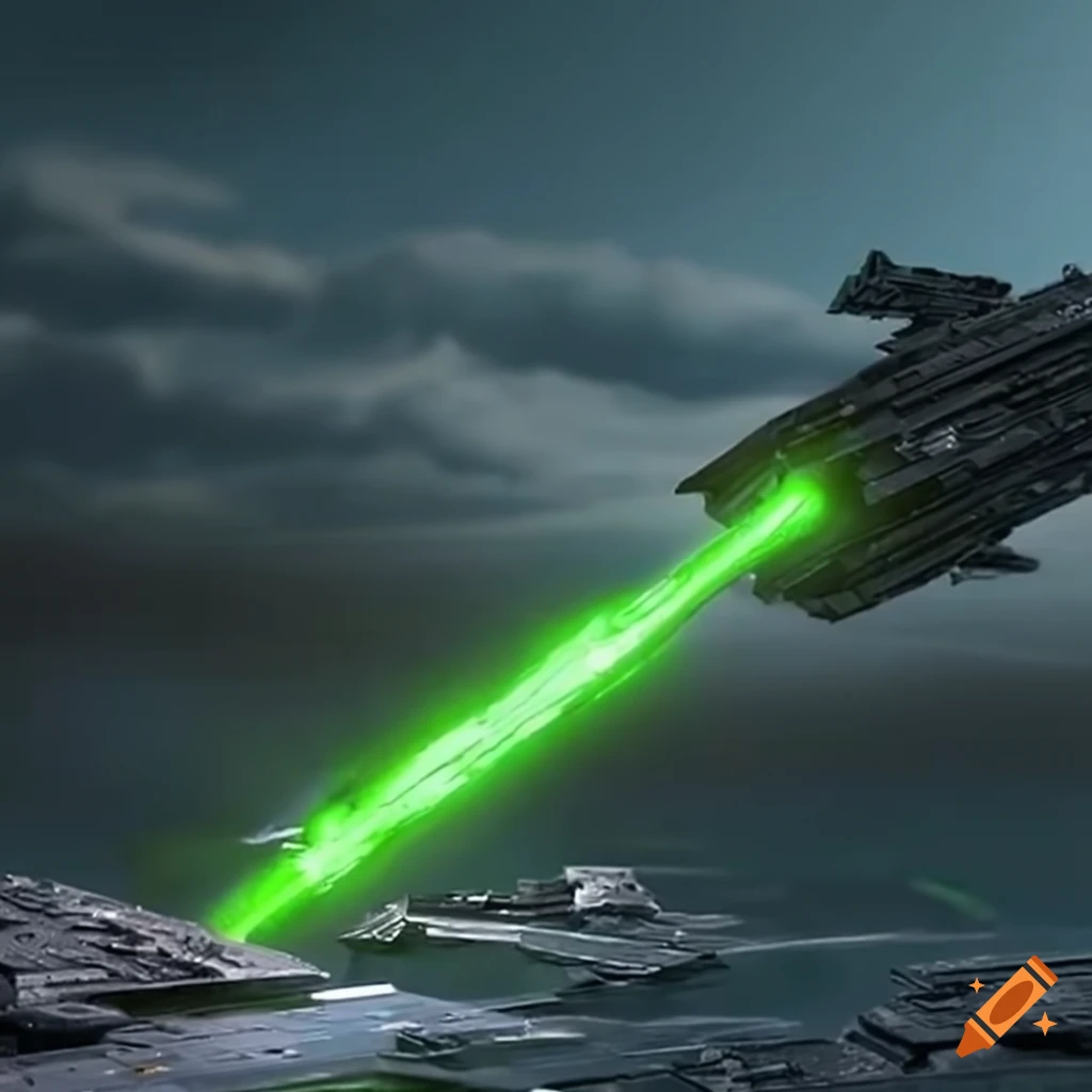 Star destroyer firing green laser beams on Craiyon