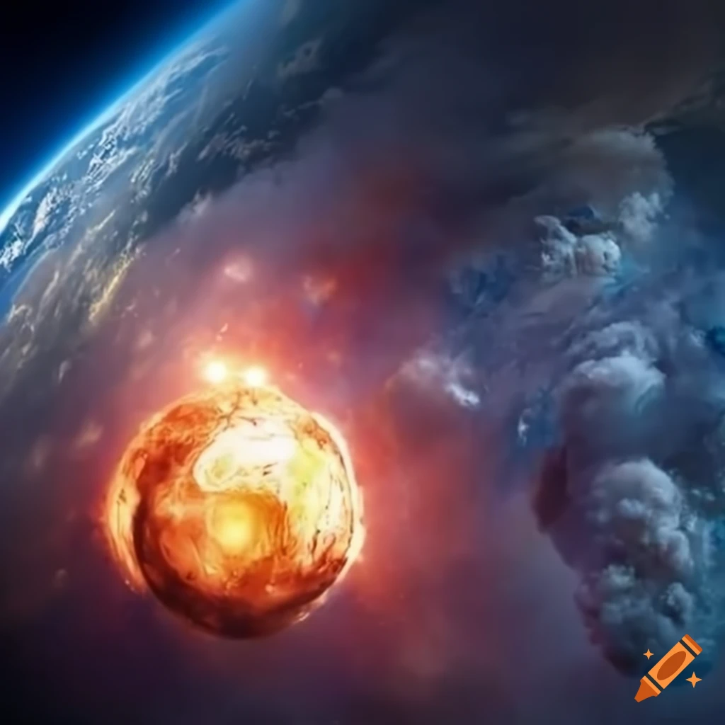 Explosion of a giant space station in orbit around earth on Craiyon