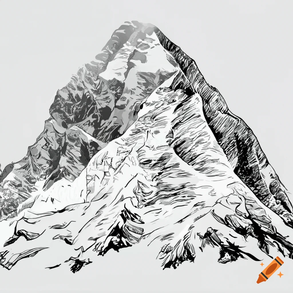 Hand-drawn vector illustration sketch of mount everest in black and ...