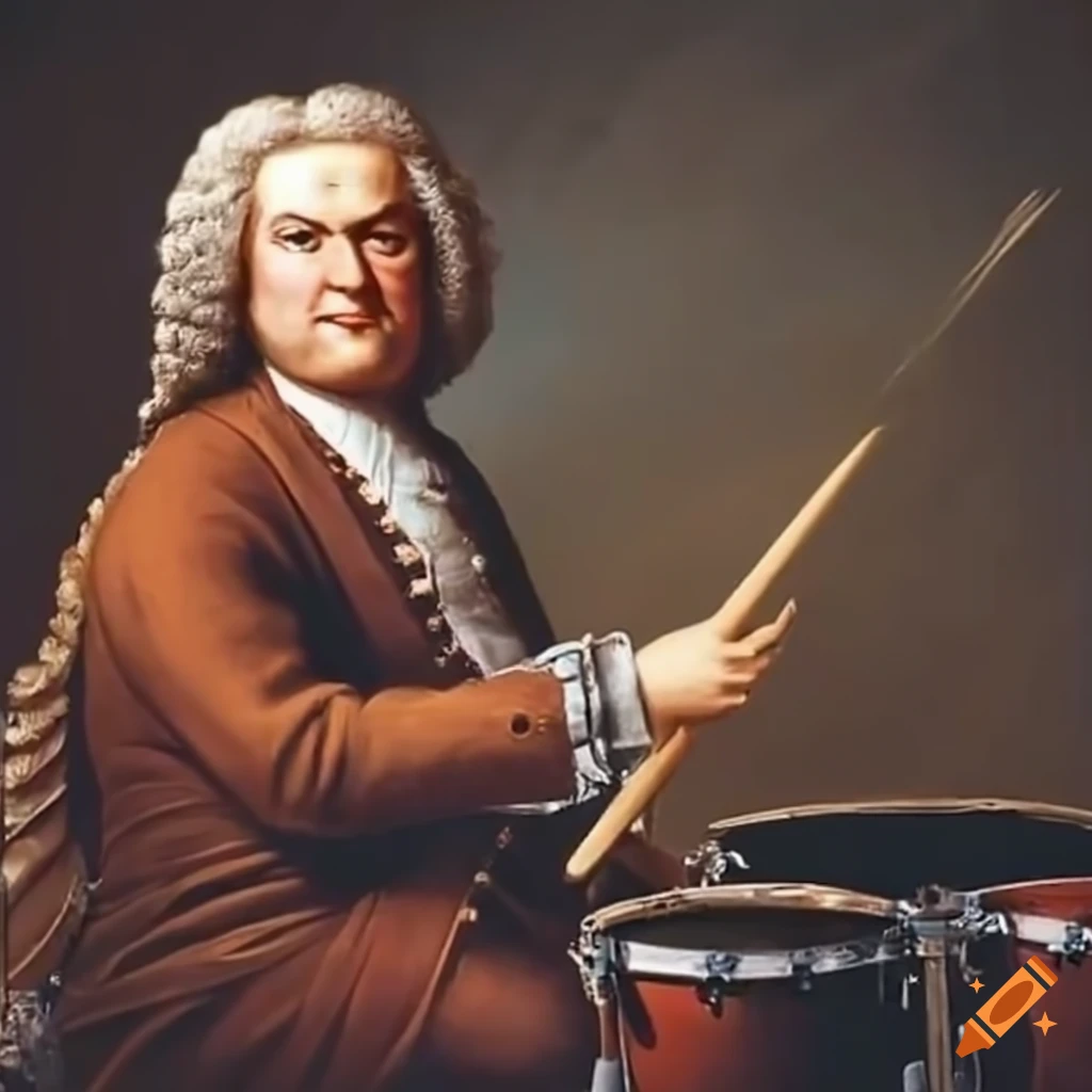 J.s. bach playing drums and various instruments on Craiyon
