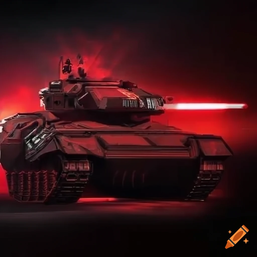 Red futuristic battle tank with bright laser in armored body on Craiyon