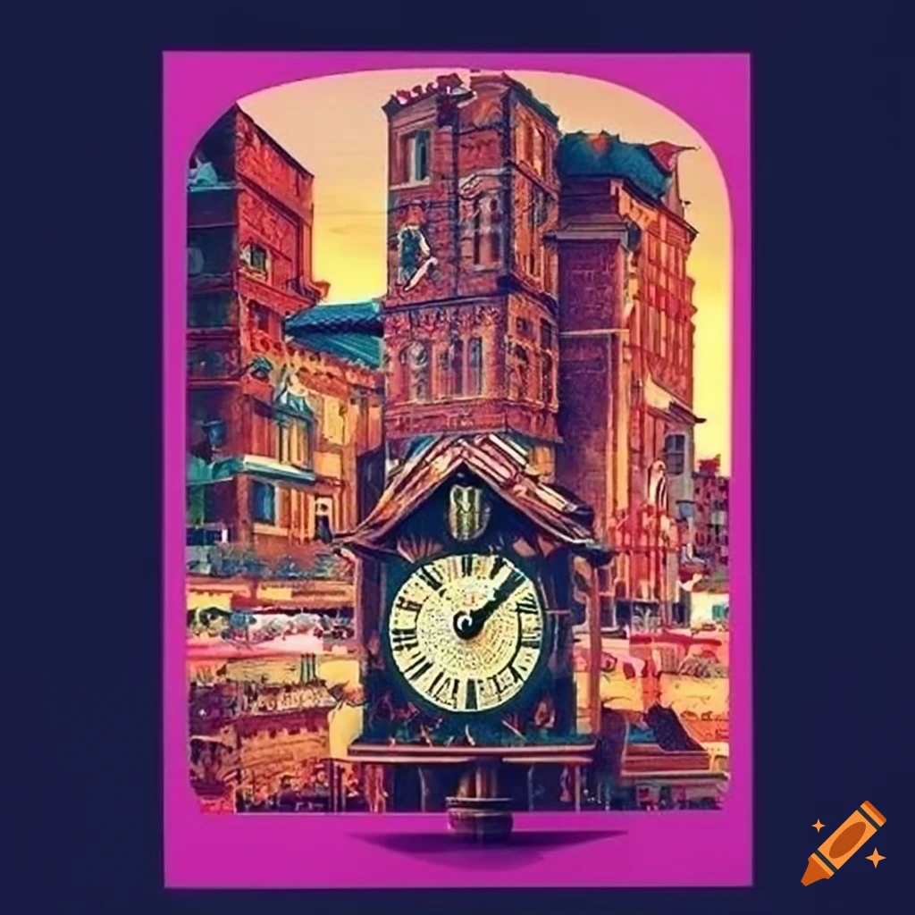 Steezy action architecture poster with 'cuckoo clock' style in graphic ...